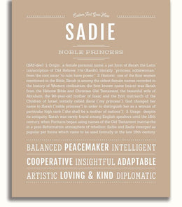 Sadie Personalized Name Meaning Art Prints – Name Stories