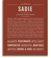 Sadie Personalized Name Meaning Art Prints – Name Stories