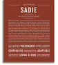 Sadie Personalized Name Meaning Art Prints – Name Stories