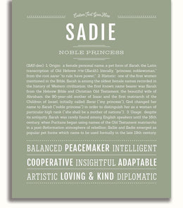 Sadie Personalized Name Meaning Art Prints – Name Stories