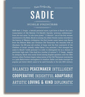 Sadie Personalized Name Meaning Art Prints – Name Stories
