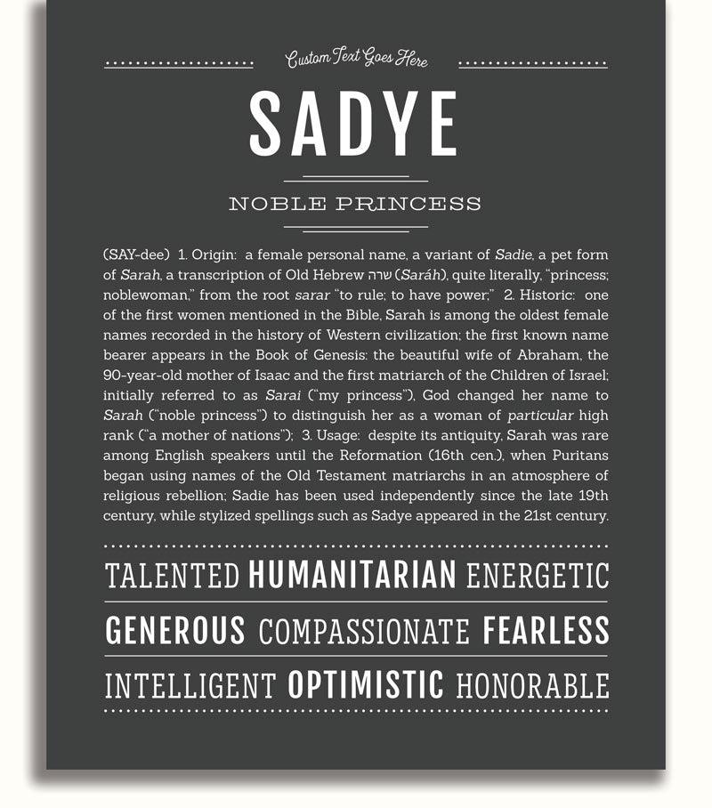 Sadye Personalized Name Meaning Art Prints – Name Stories