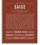 Saige Personalized Name Meaning Art Prints – Name Stories