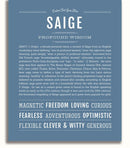 Saige Personalized Name Meaning Art Prints – Name Stories