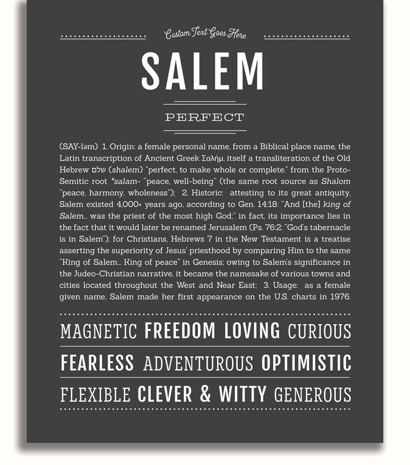 Salem Personalized Name Meaning Art Prints – Name Stories