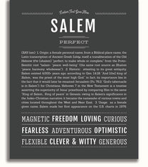 Salem Personalized Name Meaning Art Prints – Name Stories