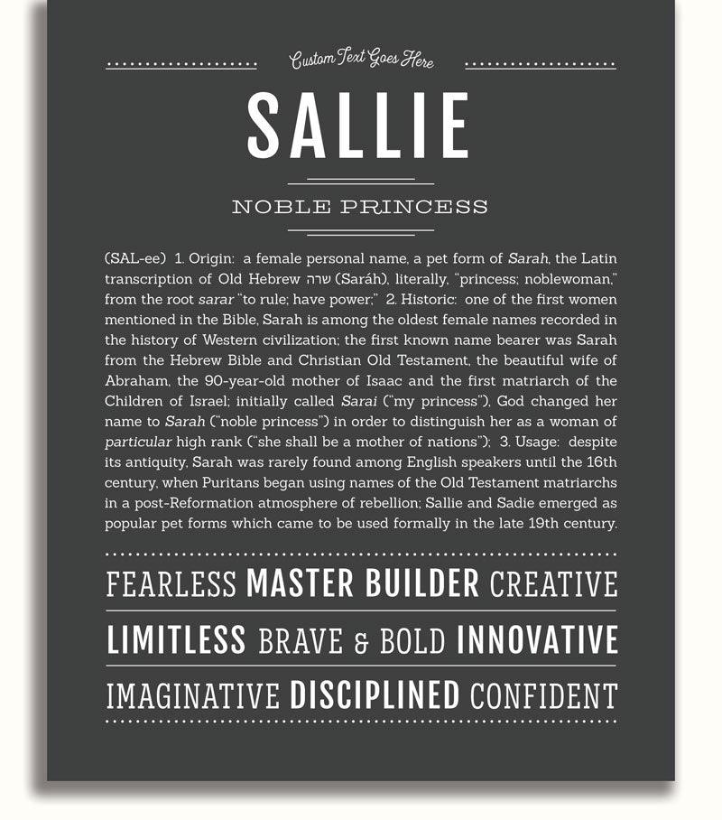 Sallie Personalized Name Meaning Art Prints – Name Stories