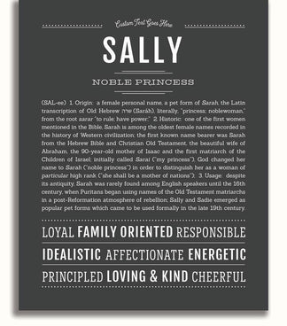 Sally Personalized Name Meaning Art Prints – Name Stories