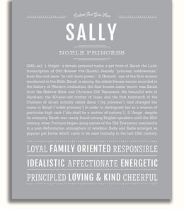 Sally Personalized Name Meaning Art Prints – Name Stories