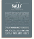 Sally Personalized Name Meaning Art Prints – Name Stories