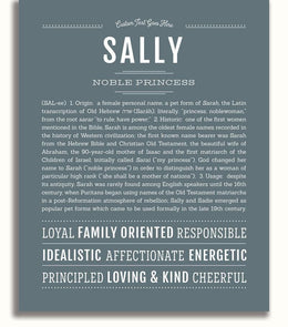 Sally Personalized Name Meaning Art Prints – Name Stories