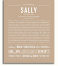 Sally Personalized Name Meaning Art Prints – Name Stories