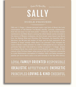 Sally Personalized Name Meaning Art Prints – Name Stories