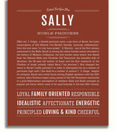 Sally Personalized Name Meaning Art Prints – Name Stories