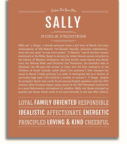 Sally Personalized Name Meaning Art Prints – Name Stories