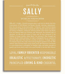 Sally Personalized Name Meaning Art Prints – Name Stories