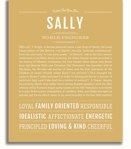 Sally Personalized Name Meaning Art Prints – Name Stories