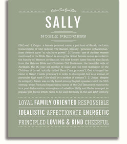 Sally Personalized Name Meaning Art Prints – Name Stories