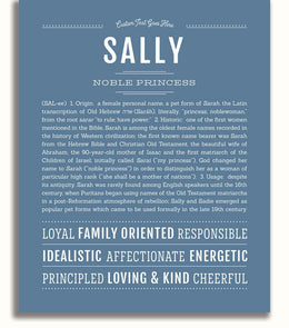 Sally Personalized Name Meaning Art Prints – Name Stories