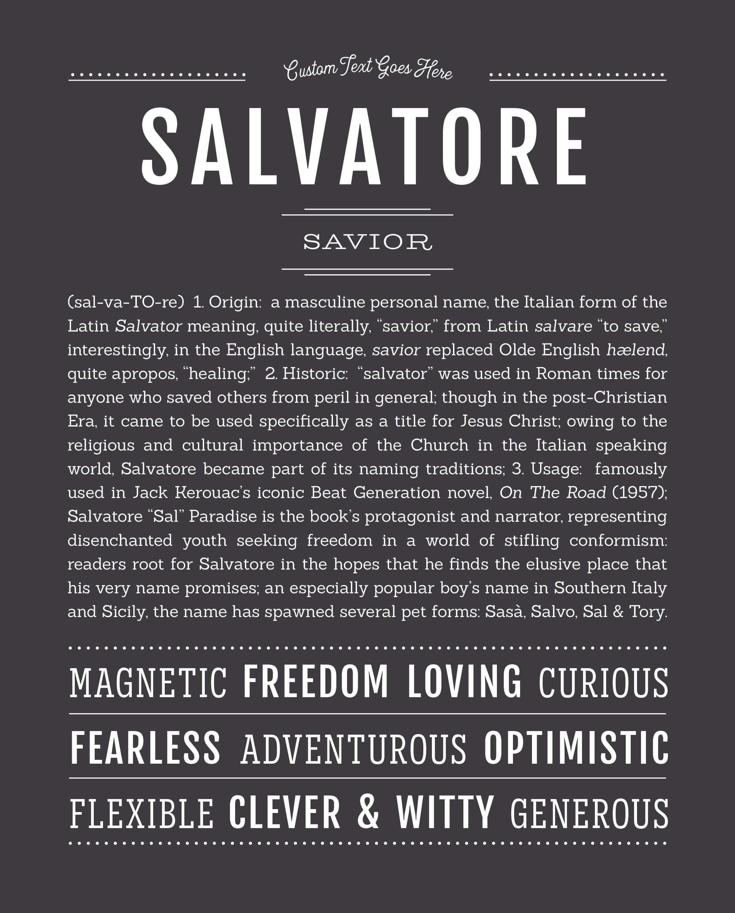 Salvatore Personalized Name Meaning Art Prints – Name Stories