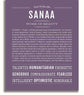 Sanaa Personalized Name Meaning Art Prints – Name Stories