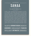 Sanaa Personalized Name Meaning Art Prints – Name Stories