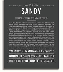 Sandy Personalized Name Meaning Art Prints – Name Stories