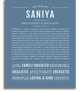 Saniya Personalized Name Meaning Art Prints – Name Stories