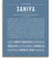 Saniya Personalized Name Meaning Art Prints – Name Stories
