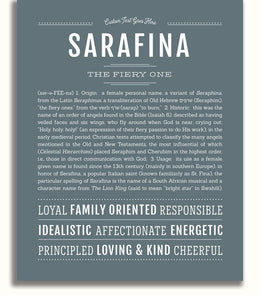 Sarafina Personalized Name Meaning Art Prints – Name Stories