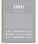 Sarai Personalized Name Meaning Art Prints – Name Stories