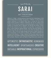 Sarai Personalized Name Meaning Art Prints – Name Stories
