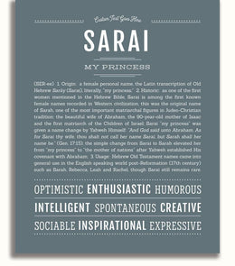 Sarai Personalized Name Meaning Art Prints – Name Stories