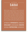 Sarai Personalized Name Meaning Art Prints – Name Stories