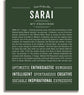 Sarai Personalized Name Meaning Art Prints – Name Stories