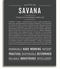 Savana Personalized Name Meaning Art Prints – Name Stories
