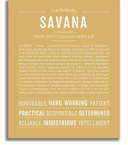 Savana Personalized Name Meaning Art Prints – Name Stories