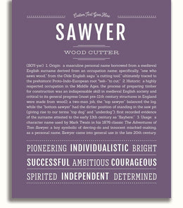 Sawyer Personalized Name Meaning Art Prints – Name Stories