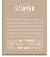 Sawyer Personalized Name Meaning Art Prints – Name Stories