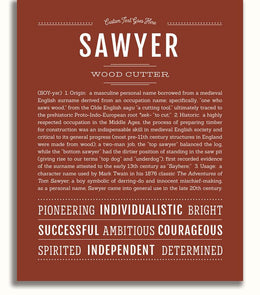 Sawyer Personalized Name Meaning Art Prints – Name Stories