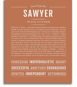 Sawyer Personalized Name Meaning Art Prints – Name Stories
