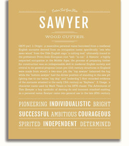 Sawyer Personalized Name Meaning Art Prints – Name Stories