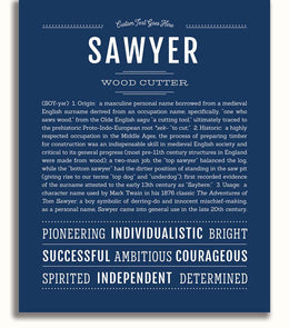 Sawyer Personalized Name Meaning Art Prints – Name Stories