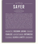 Sayer Personalized Name Meaning Art Prints – Name Stories