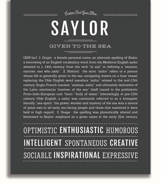 Saylor Personalized Name Meaning Art Prints – Name Stories