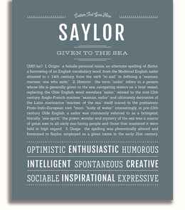 Saylor Personalized Name Meaning Art Prints – Name Stories