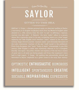 Saylor Personalized Name Meaning Art Prints – Name Stories