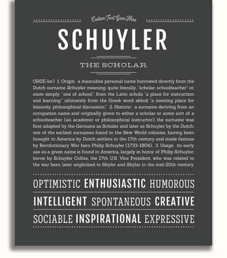 Schuyler Personalized Name Meaning Art Prints – Name Stories