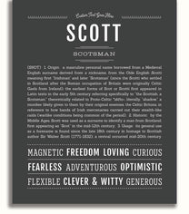 Scott Personalized Name Meaning Art Prints – Name Stories