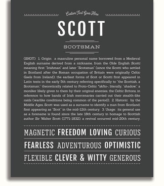 Scott Personalized Name Meaning Art Prints – Name Stories